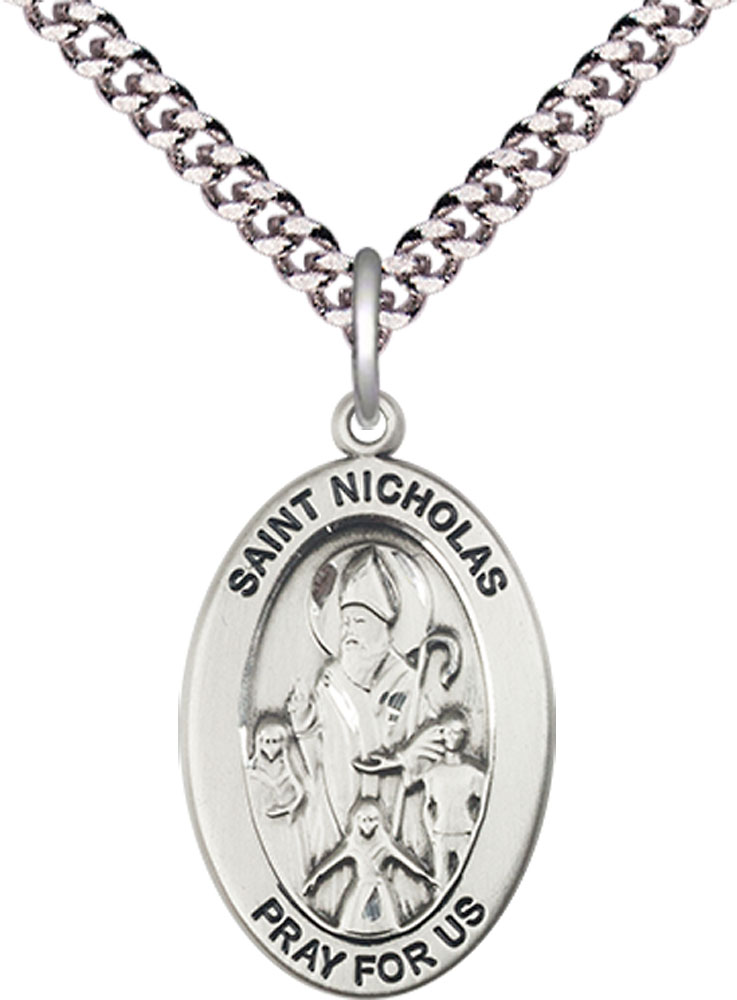 Sterling Silver Saint Nicholas Pendant on a 24 inch Light Rhodium Heavy ...