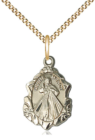 14kt Gold Filled Divine Mercy Pendant on a 18 inch Gold Plate Light ...