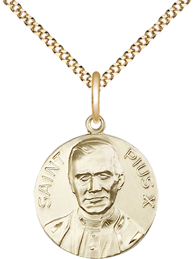 14kt Gold Filled Pope Pius X Pendant on a 18 inch Gold Plate Light Curb ...