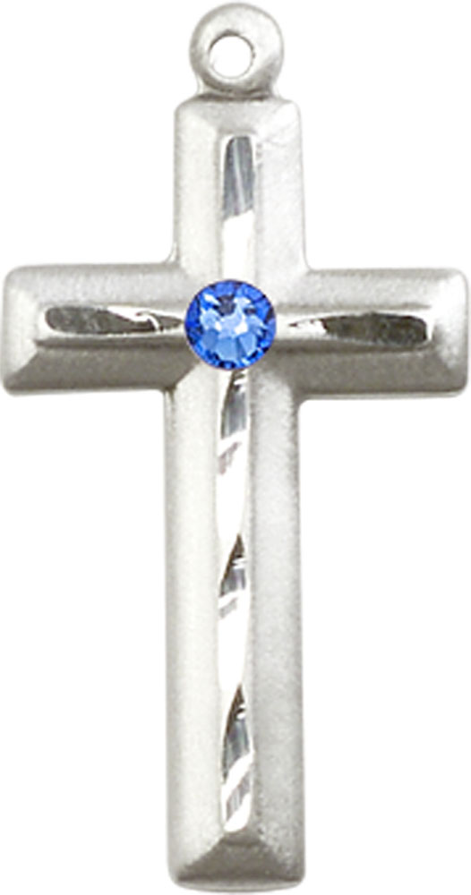 Sterling Silver Cross Medal with a 3mm Sapphire Swarovski stone | A.T ...