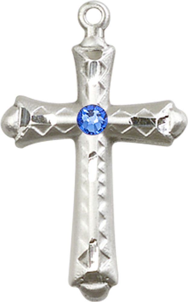 Sterling Silver Cross Medal with a 3mm Sapphire Swarovski stone | A.T ...