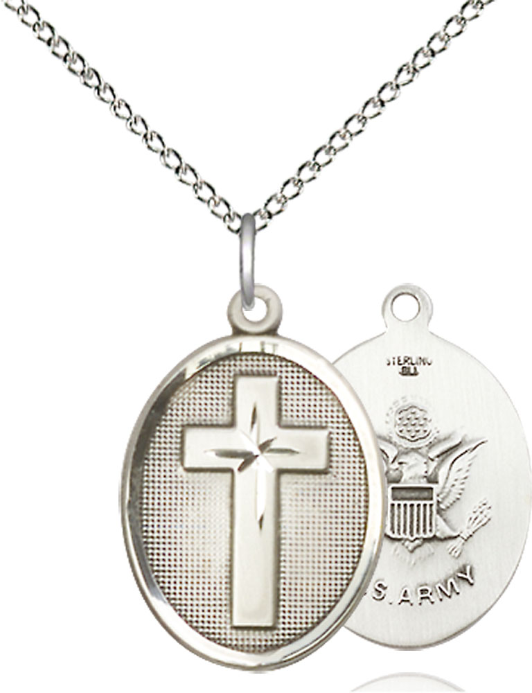 Sterling Silver Cross Army Pendant on a 18 inch Sterling Silver Light ...
