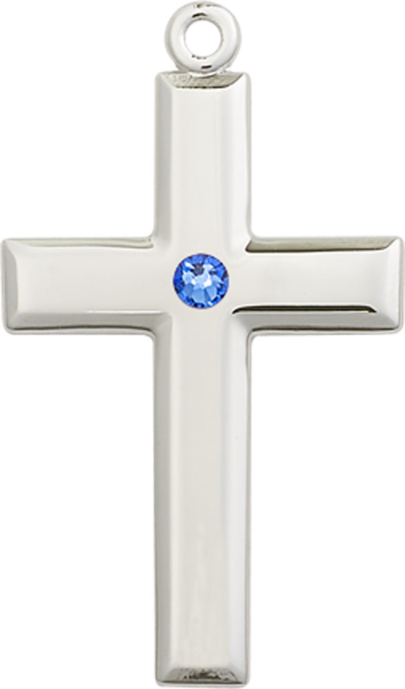 Sterling Silver Cross Medal with a 3mm Sapphire Swarovski stone | A.T ...