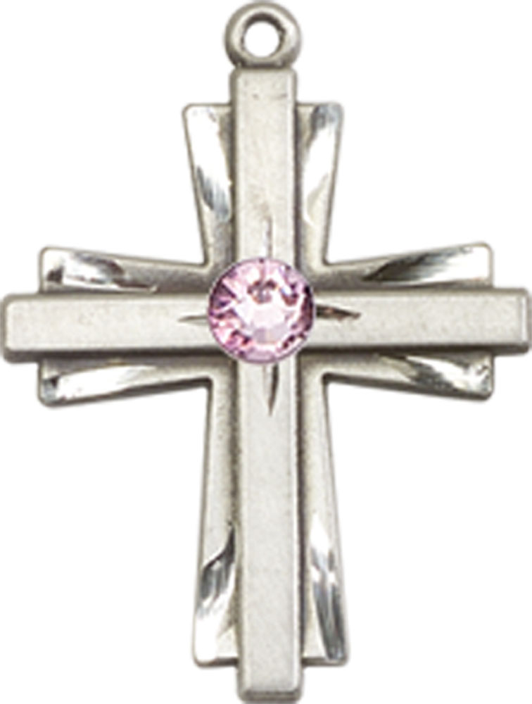 Sterling Silver Cross Medal with a 3mm Light Amethyst Swarovski stone ...