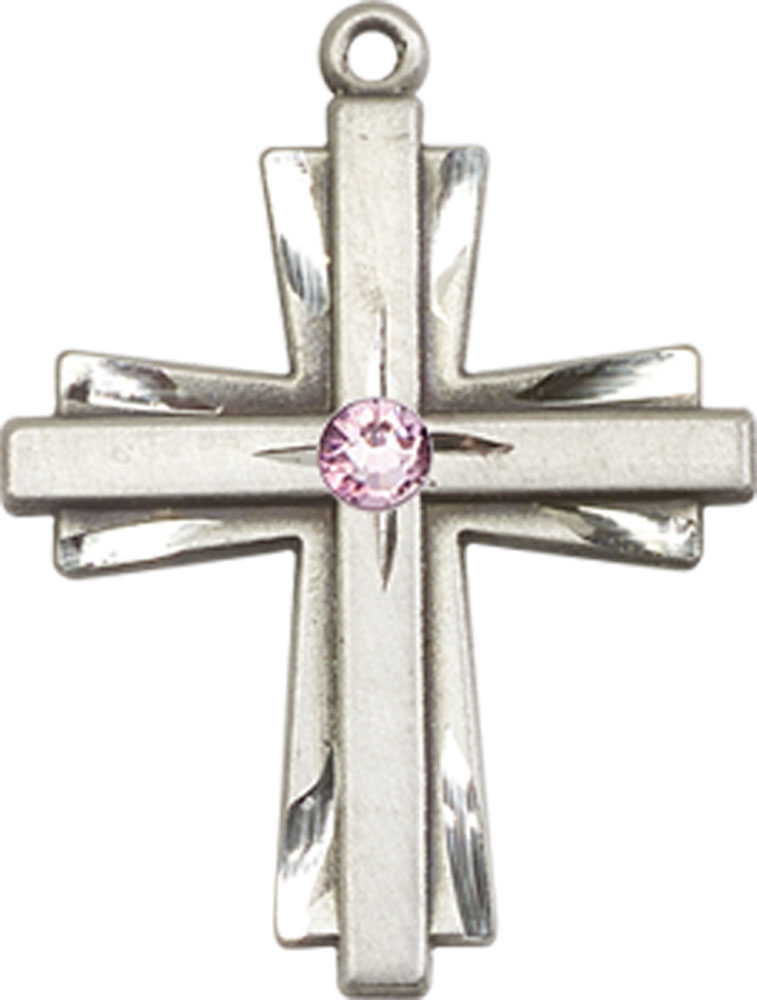 Sterling Silver Cross Medal with a 3mm Light Amethyst Swarovski stone ...